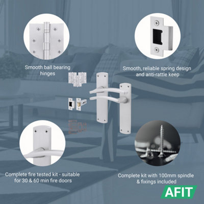 AFIT Satin Fire Door Handle Latch Set, Satin Chrome Internal Fire Rated ...