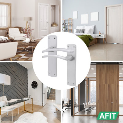 AFIT Satin Fire Door Handle Latch Set, Satin Chrome Internal Fire Rated ...