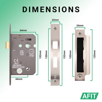 AFIT Satin Nickel Bathroom Lock - Fire Rated & CE Approved Mortice Door ...