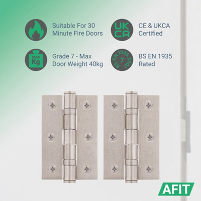 AFIT Satin Nickel Door Hinges - 3 Inch / 76mm Internal Fire Door Hinges ...