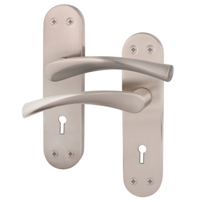 AFIT Satin Nickel Lock Twist Door Handle Set Novi Backplate Range