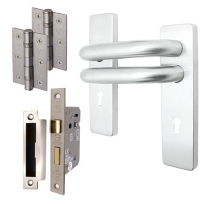 AFIT Satin Stainless Round Bar 19mm Return To Door Lever Lock Kit ...