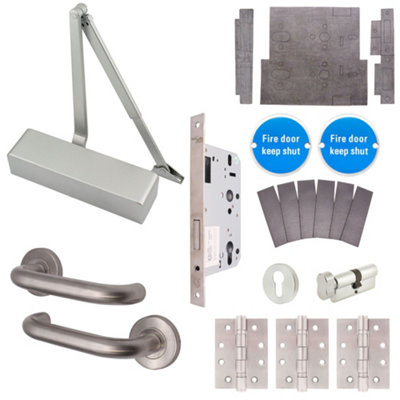 AFIT Satin Stainless Steel Fire Door Kit With Door Closer - Office ...