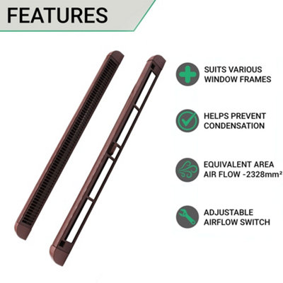 AFIT Trickle Window Slot Vent Set Inside & Out - 400mm - 3180mm²EA - Brown