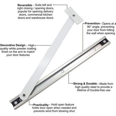 AFIT White Mortice Overhead Door Restrictor Arm Stay - 90 Degree ...