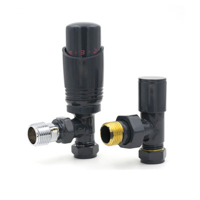 Agadon Deluxe TRV Radiator Valve Set Angled Anthracite | DIY at B&Q