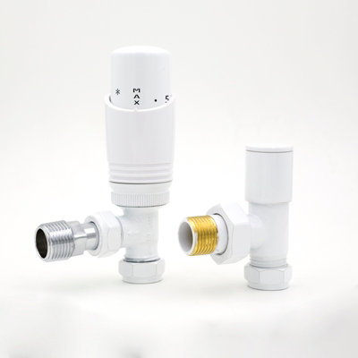 Agadon Deluxe TRV Radiator Valve Set Angled White | DIY at B&Q