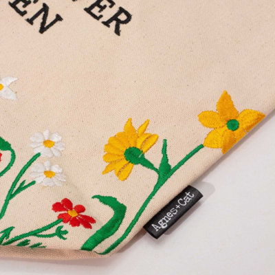 Agnes and Cat Wildflower Garden Red Flower Cotton Tote Bag