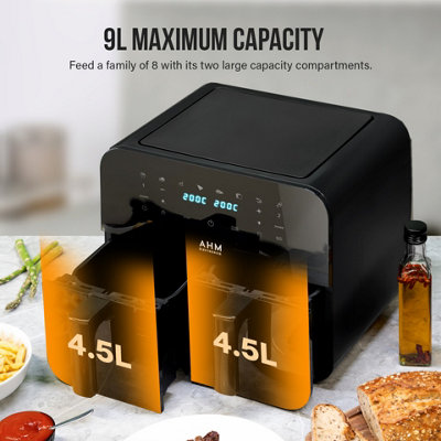 AHM ELECTRONICS 9L DUAL BASKET AIR FRYER IN BACK