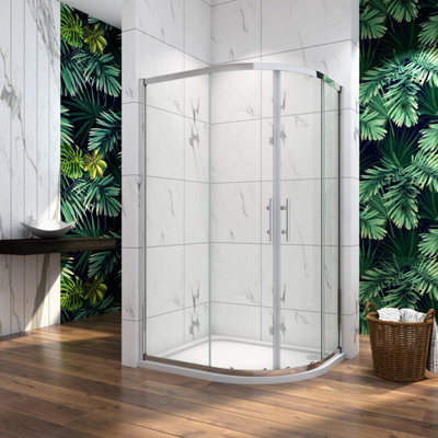 AICA Bathroom 900x760mm Quadrant Shower Door Enclosure Toughen Glass Corner Cubicle Tray Free ...