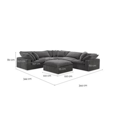 Aiden & Ivy Sereen Dark Grey 6 Piece Modular Sofa with Ottoman ...