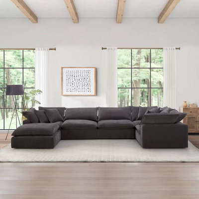Aiden & Ivy Sereen Dark Grey 6 Piece Modular Sofa with Ottoman ...