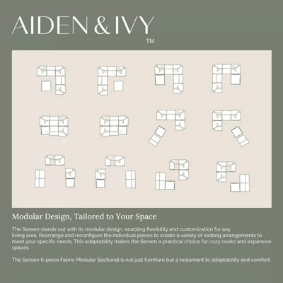 Aiden & Ivy Sereen Dark Grey 6 Piece Modular Sofa with Ottoman ...