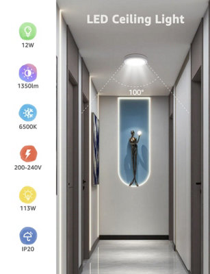 Aigostar 12W LED Ceiling Lights, 1350LM Round LED 6500K Cool White Pack ...