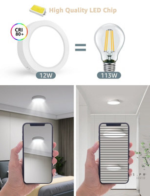 Aigostar 12W LED Ceiling Lights, 1350LM Round LED 6500K Cool White Pack ...