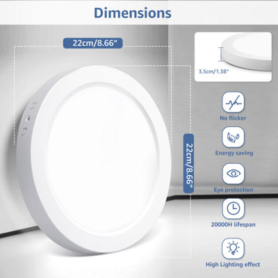 Aigostar 18W LED Ceiling Lights, 2100LM Round LED 6500K Cool White Pack ...