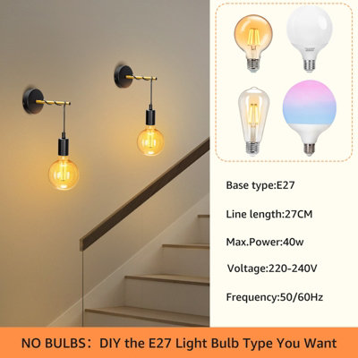 Aigostar 2 Pack E27 Metal Wall Sconces without bulbs