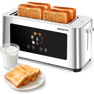 Aigostar 4-Slice Long Slot Toaster Stainless Steel, Extra-Wide Slots ...
