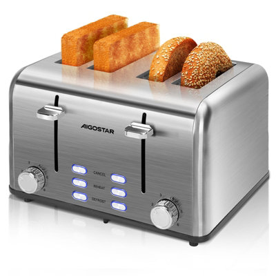 Aigostar 4 Slice Stainless Steel Toaster with Independent and Extra ...