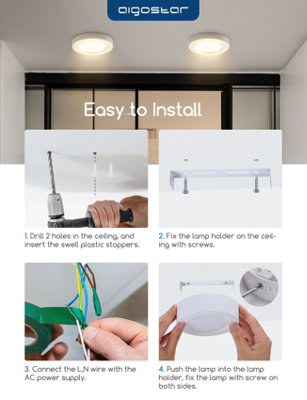 Aigostar 6W LED Ceiling Lights, 620LM Round LED 6500K Cool White Pack of 2