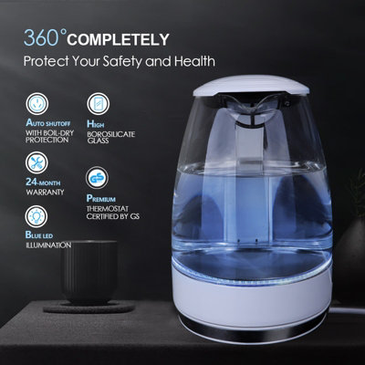 Aigostar Adam 30KHH Glass Electric Kettle, 2200W Fast Boil, 1.7L BPA ...