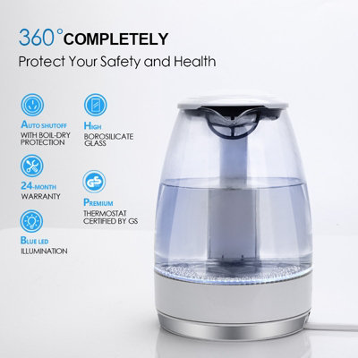 Aigostar Adam 30KHH Glass Electric Kettle, 2200W Fast Boil, 1.7L BPA ...