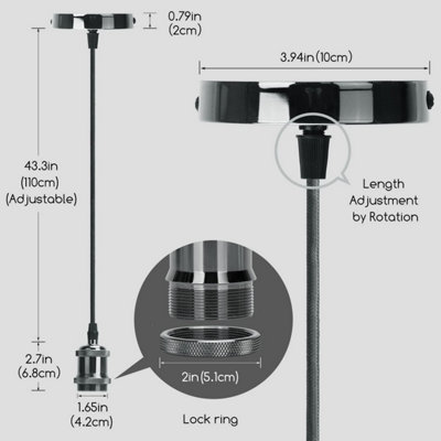 Aigostar Black Chrome Pendant Light Fitting, compatible with E27 Lamp ...