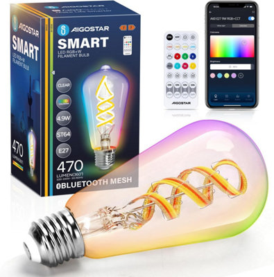Aigostar E27 Smart Bluetooth Mesh Bulb 4.9W 470LM ST64 | DIY at B&Q