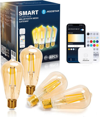 Buy Aigostar E27 Smart Bluetooth Mesh Bulb 6W, Vintage Edison Dimmable ...
