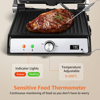 Aigostar Sandwich Toaster 2000W with Meat Thermometer and Removable Non ...