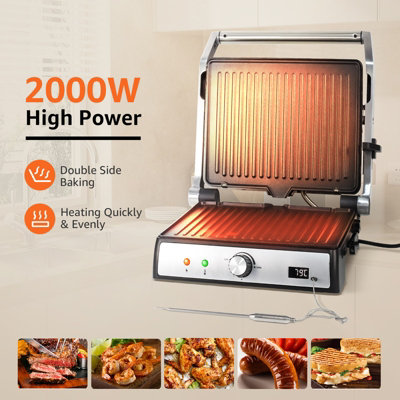 Aigostar Sandwich Toaster 2000W with Meat Thermometer and Removable Non-Stick Plate