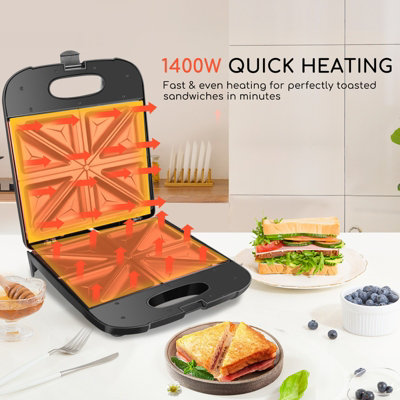 Aigostar Sandwich Toaster, 4 Slice with Non-Stick Hot Plates