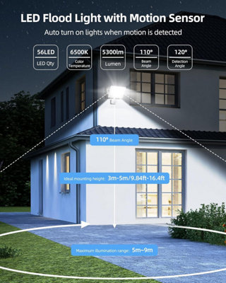 Aigostar Security Lights Outdoor Motion Sensor, 50W PIR Floodlight ...