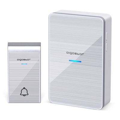 Aigostar Silver Wireless Doorbell, IP44 Waterproof Cordless Door Chime ...