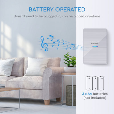Aigostar Silver Wireless Doorbell, IP44 Waterproof Cordless Door Chime ...