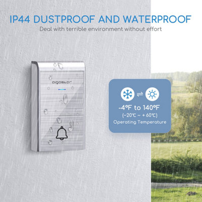 Aigostar Silver Wireless Doorbell, IP44 Waterproof Cordless Door Chime ...