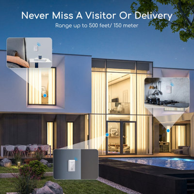 Aigostar Silver Wireless Doorbell, IP44 Waterproof Cordless Door Chime ...