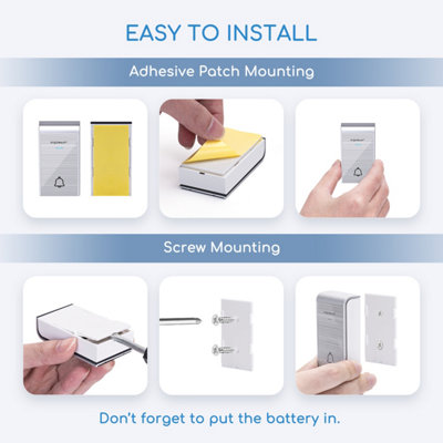 Aigostar Silver Wireless Doorbell, IP44 Waterproof Cordless Door Chime ...