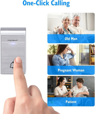 Aigostar Silver Wireless Doorbell, IP44 Waterproof Cordless Doorbell ...