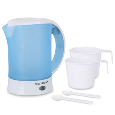 Aigostar Small Travel Kettle Electric, 650W 0.6L ith 2 Cups and 2 Spoons