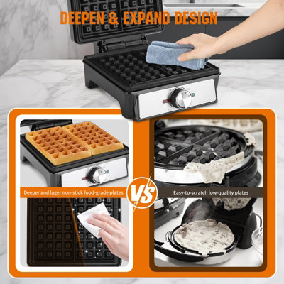 Aigostar Waffle Maker with Deep Fill Anti Spill Plates, 1600W Fast ...
