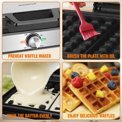 Aigostar Waffle Maker with Deep Fill Anti Spill Plates, 1600W Fast ...
