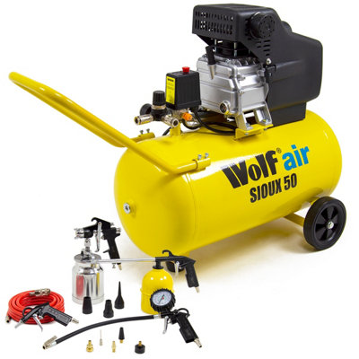 Air Compressor Wolf Sioux Portable 50L, 9.6 CFM, 2.5HP & 13pc Pro Air ...