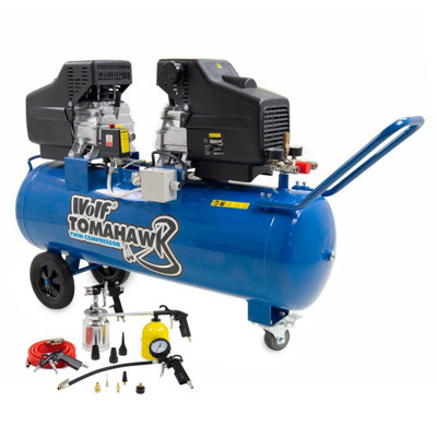 Air Compressor Wolf Tomahawk 100L, 19.2 CFM, 2 x 2.5HP & 13pc Pro Air ...
