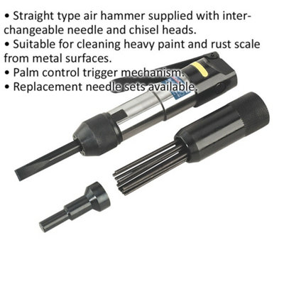 Air Operated Needle Scaler & Flux Chipper - Palm Trigger Control - Rust Cleaning