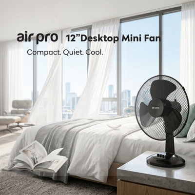 Air Pro 12'' Desk Fan Table Tower Fan Tilt Oscillating 3 Speeds Quiet ...