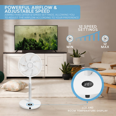 Air Pro 12" Pedestal Fan With Remote Control & Digital Display - Low ...