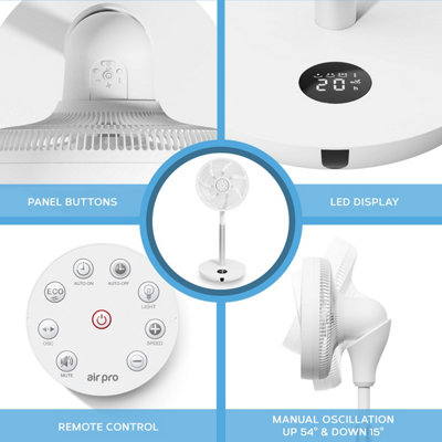 Air Pro 12" Pedestal Fan With Remote Control & Digital Display - Low ...