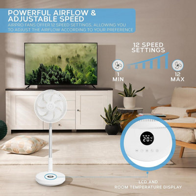 Air Pro 13" Pedestal Fan With Remote Control - Oscillating Foldable ...