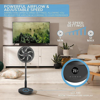 Air Pro 13" Pedestal Fan With Remote Control - Oscillating Foldable ...